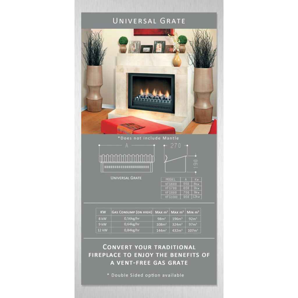 CHAD-O-CHEF Single Sided Universal Gas Grate Fireplace | Gas Extreme